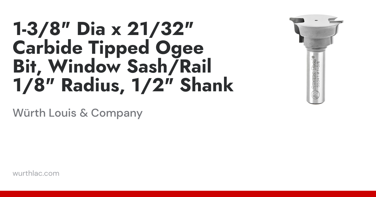 1-3/8" Dia x 21/32" Carbide Tipped Ogee Bit, Window Sash/Rail 1/8 ...