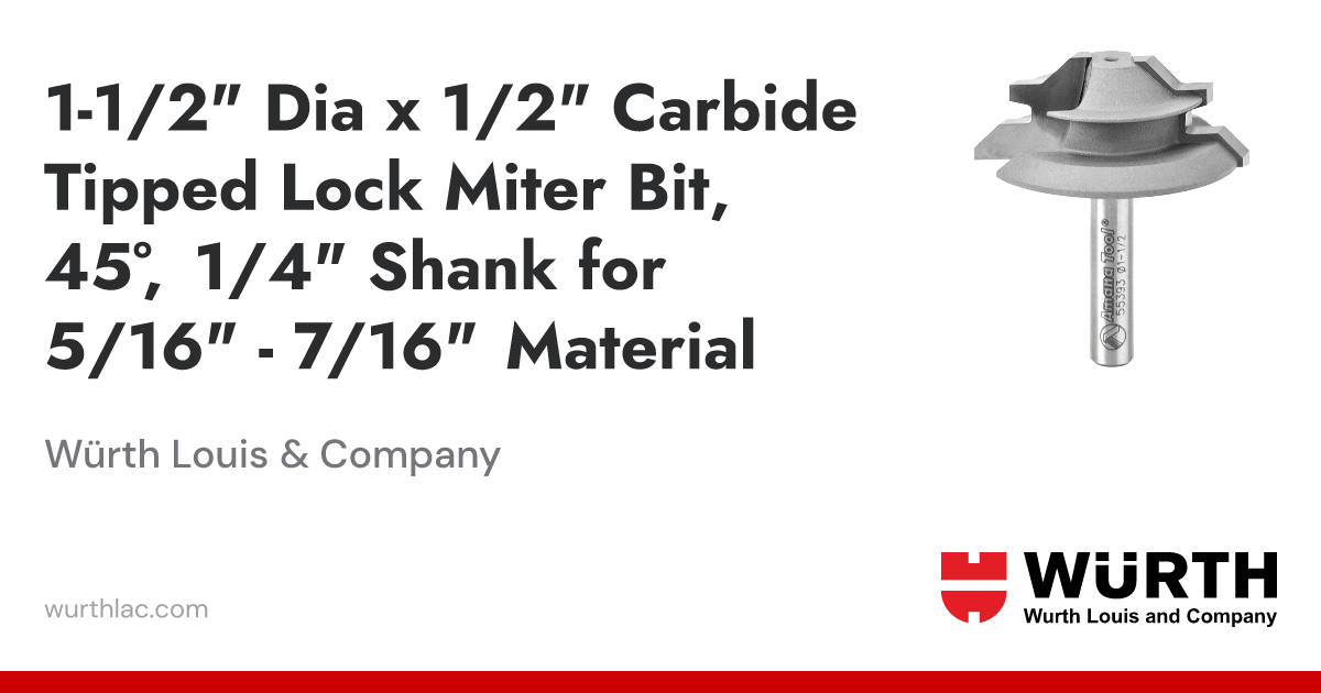 1-1/2" Dia x 1/2" Carbide Tipped Lock Miter Bit, 45°, 1/4" Shank for 5/ ...