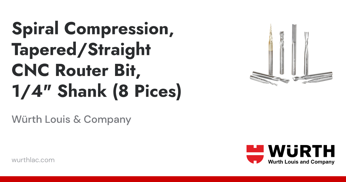 Spiral Compression, Tapered/Straight CNC Router Bit, 1/4" Shank (8 ...