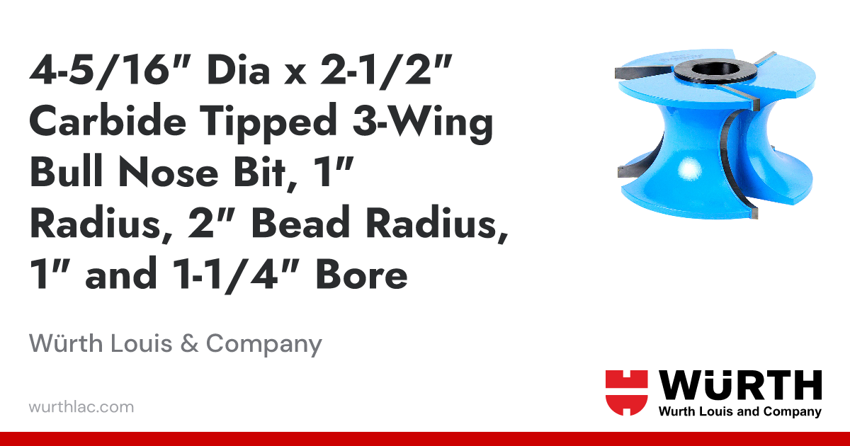 4-5/16" Dia x 2-1/2" Carbide Tipped 3-Wing Bull Nose Bit, 1" Radius, 2 ...