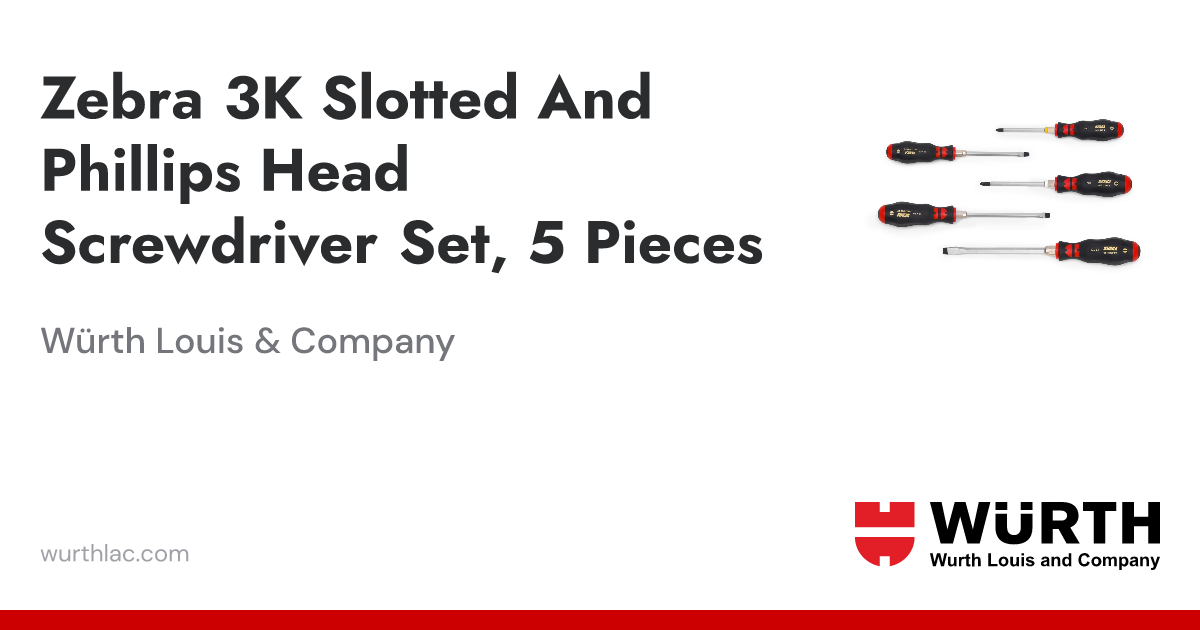 Zebra 3K Slotted And Phillips Head Screwdriver Set, 5 Pieces | Würth ...