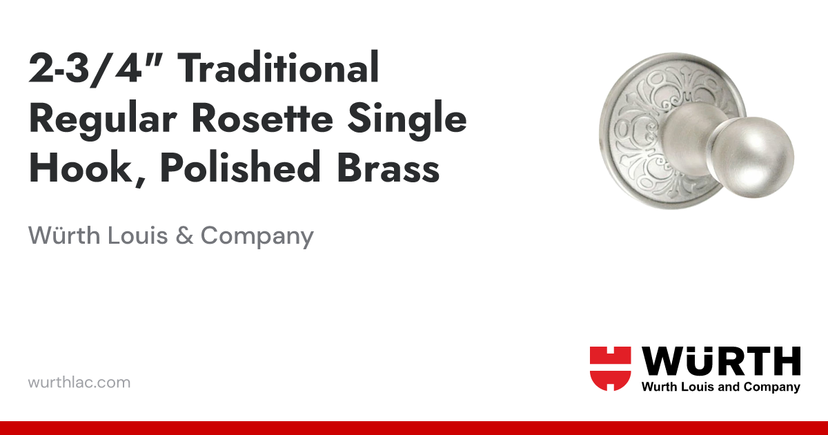 2-3/4" Traditional Regular Rosette Single Hook, Polished Brass | Würth ...