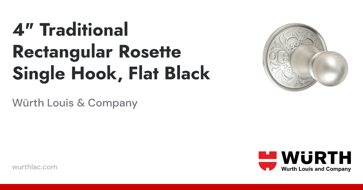 4" Traditional Rectangular Rosette Single Hook, Flat Black | Würth ...