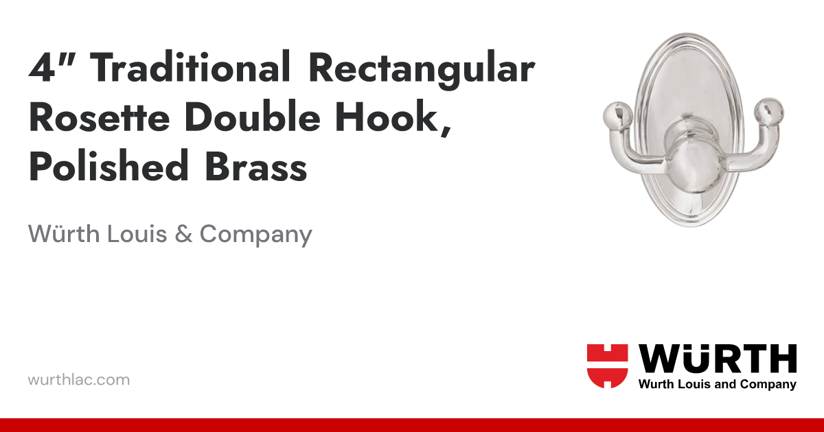 4" Traditional Rectangular Rosette Double Hook, Polished Brass | Würth ...