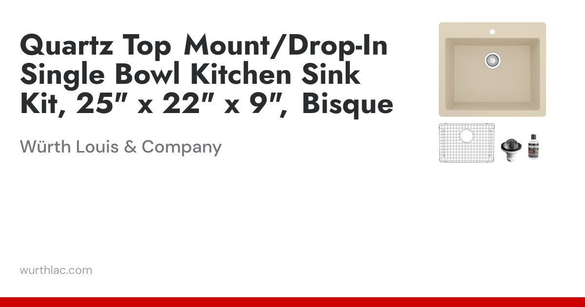 Quartz Top Mount/Drop-In Single Bowl Kitchen Sink Kit, 25" x 22" x 9 ...