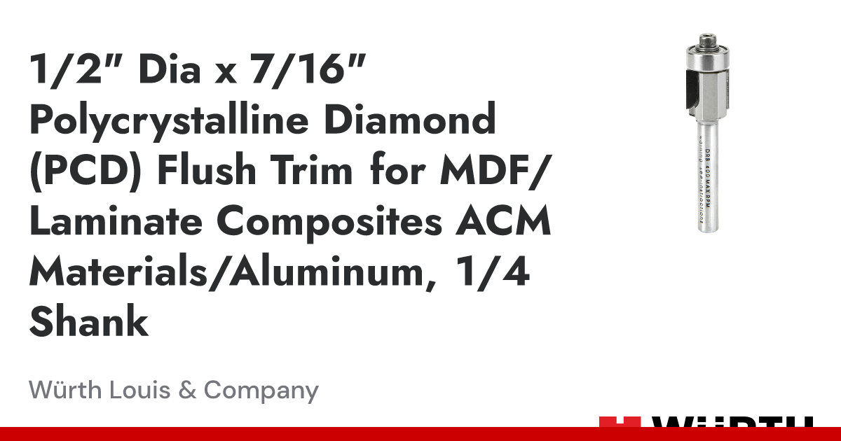 1/2" Dia x 7/16" Polycrystalline Diamond (PCD) Flush Trim for MDF ...