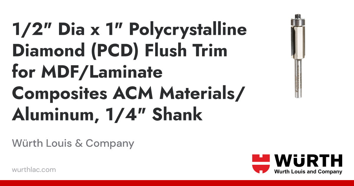 1/2" Dia x 1" Polycrystalline Diamond (PCD) Flush Trim for MDF/Laminate ...