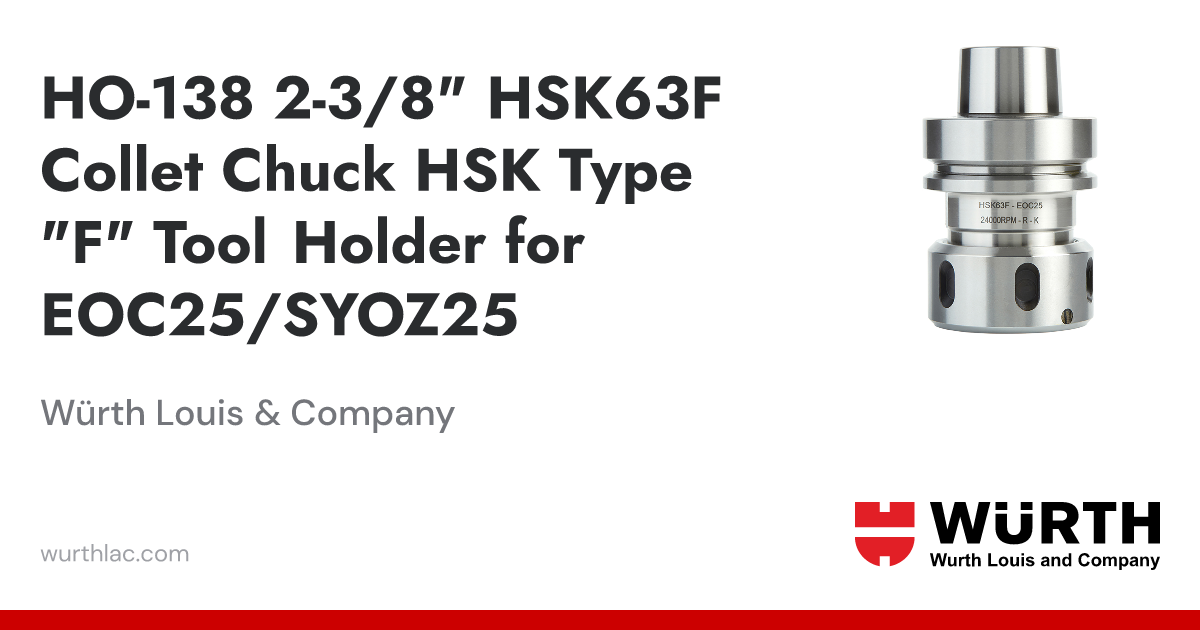 HO-138 2-3/8" HSK63F Collet Chuck HSK Type "F" Tool Holder for EOC25 ...