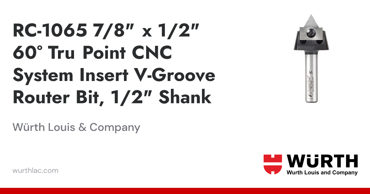 RC-1065 7/8" x 1/2" 60° Tru Point CNC System Insert V-Groove Router Bit, 1/2" Shank | Würth ...