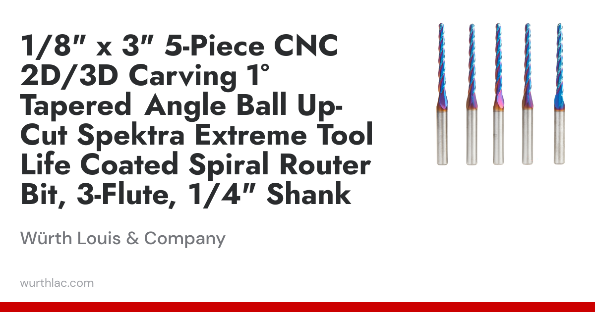1/8" x 3" 5-Piece CNC 2D/3D Carving 1° Tapered Angle Ball Up-Cut ...