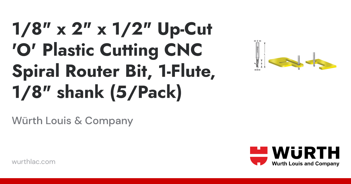 1/8" x 2" x 1/2" Up-Cut 'O' Plastic Cutting CNC Spiral Router Bit, 1 ...