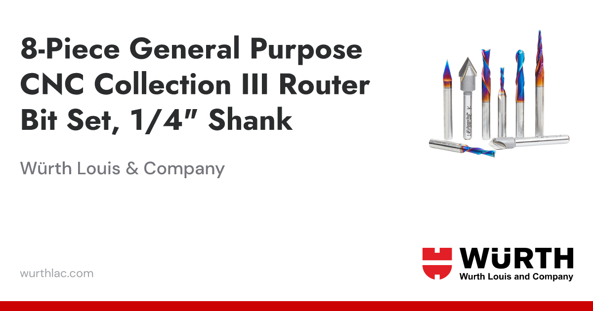 8-Piece General Purpose CNC Collection III Router Bit Set, 1/4" Shank ...