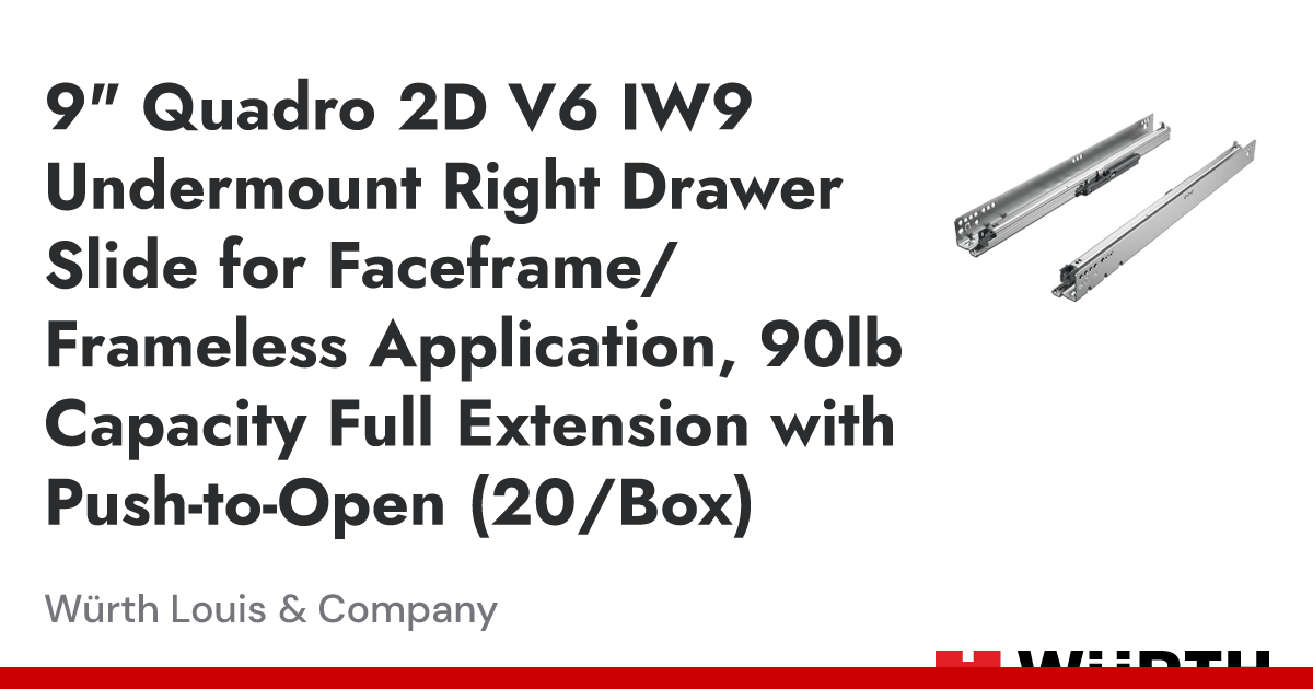 9" Quadro 2D V6 IW9 Undermount Right Drawer Slide for Faceframe ...