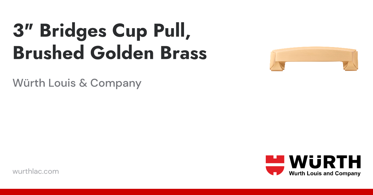 3" Bridges Cup Pull, Brushed Golden Brass | Würth Louis & Company