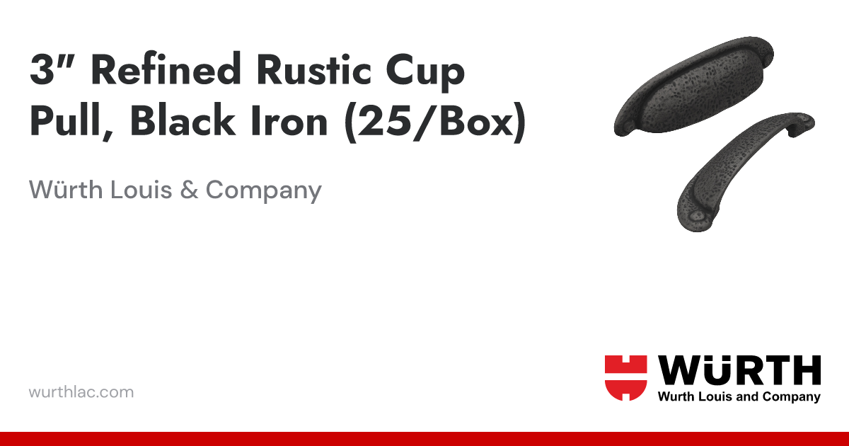3" Refined Rustic Cup Pull, Black Iron (25/Box) | Würth Louis & Company
