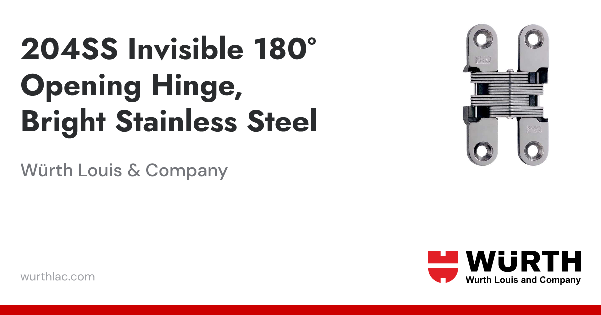 204SS Invisible 180° Opening Hinge, Bright Stainless Steel | Würth ...