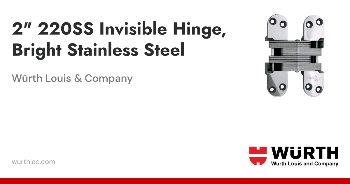 2" 220SS Invisible Hinge, Bright Stainless Steel | Würth Louis & Company