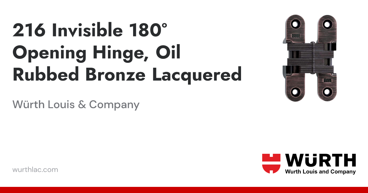 216 Invisible 180° Opening Hinge, Oil Rubbed Bronze Lacquered | Würth ...