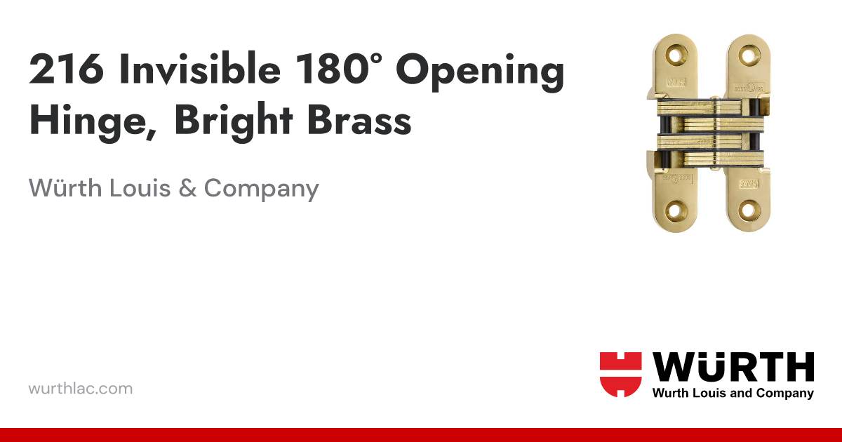 216 Invisible 180° Opening Hinge, Bright Brass | Würth Louis & Company