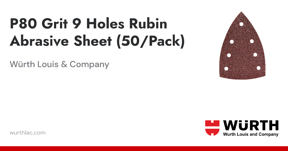P80 Grit 9 Holes Rubin Abrasive Sheet (50/Pack) | Würth Louis & Company