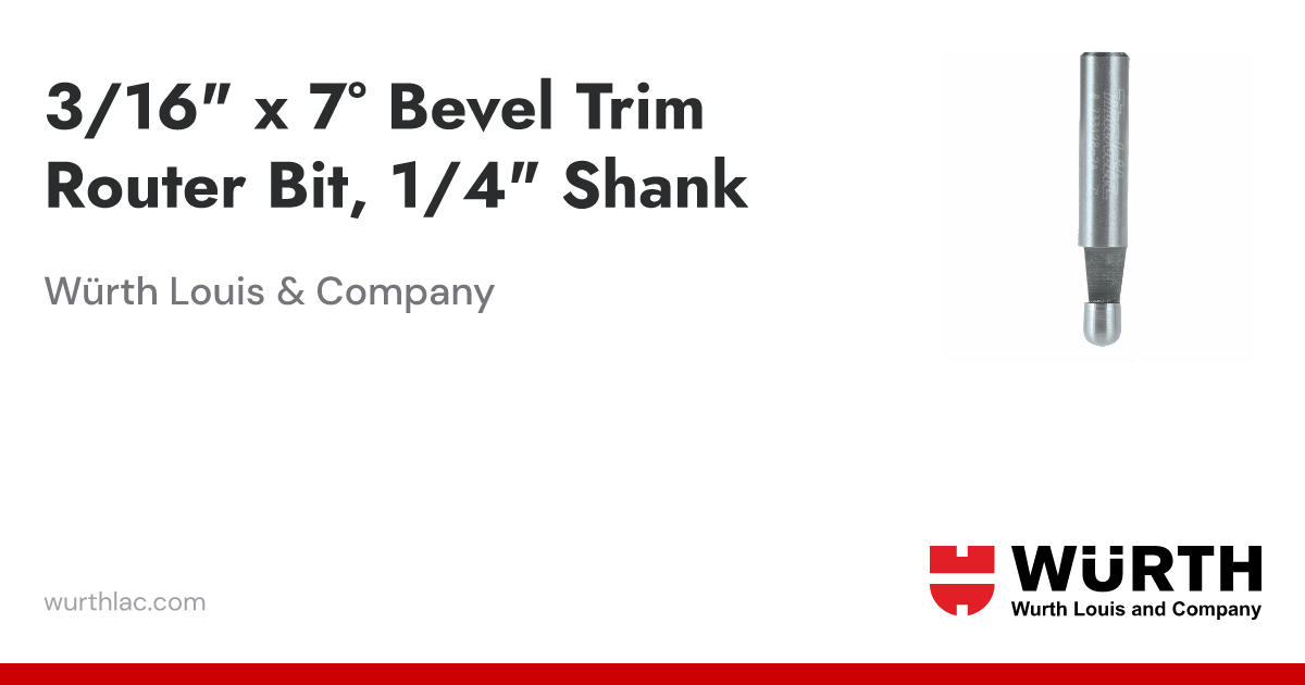 3/16" x 7° Bevel Trim Router Bit, 1/4" Shank | Würth Louis & Company