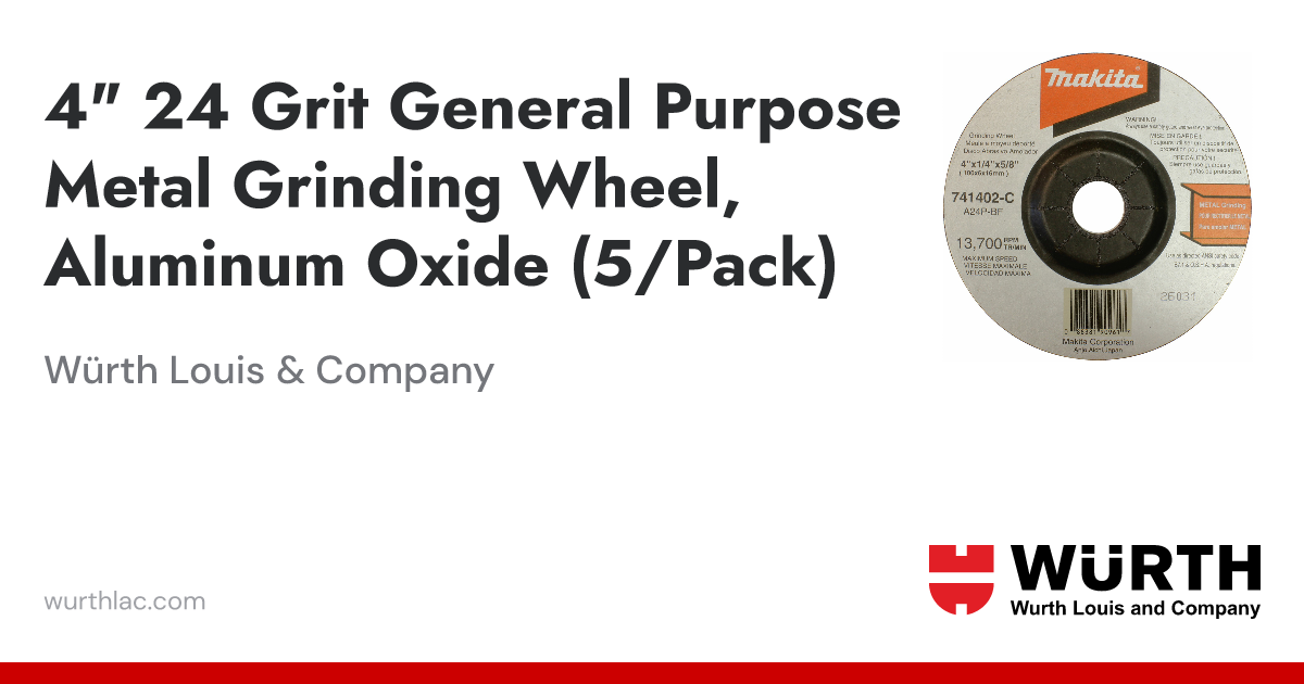 4" 24 Grit General Purpose Metal Grinding Wheel, Aluminum Oxide (5/Pack ...