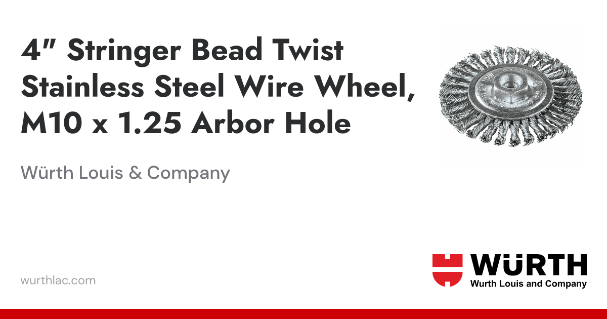 4" Stringer Bead Twist Stainless Steel Wire Wheel, M10 x 1.25 Arbor ...