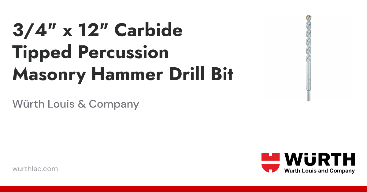 3/4" x 12" Carbide Tipped Percussion Masonry Hammer Drill Bit | Würth ...