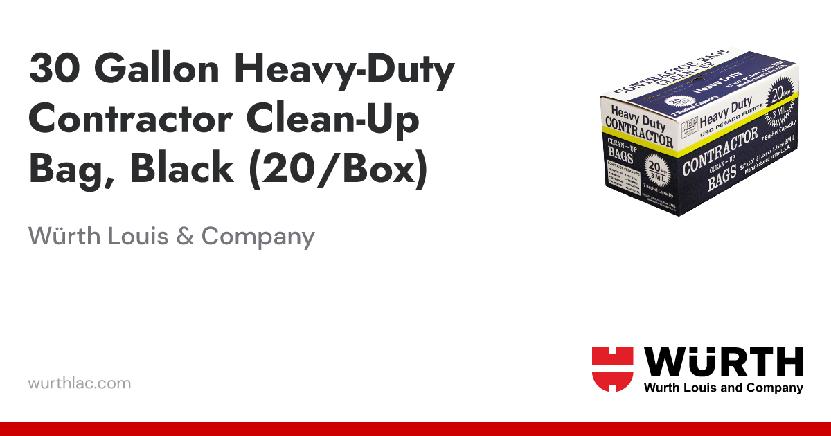 30 Gallon Heavy-Duty Contractor Clean-Up Bag, Black (20/Box) | Würth ...