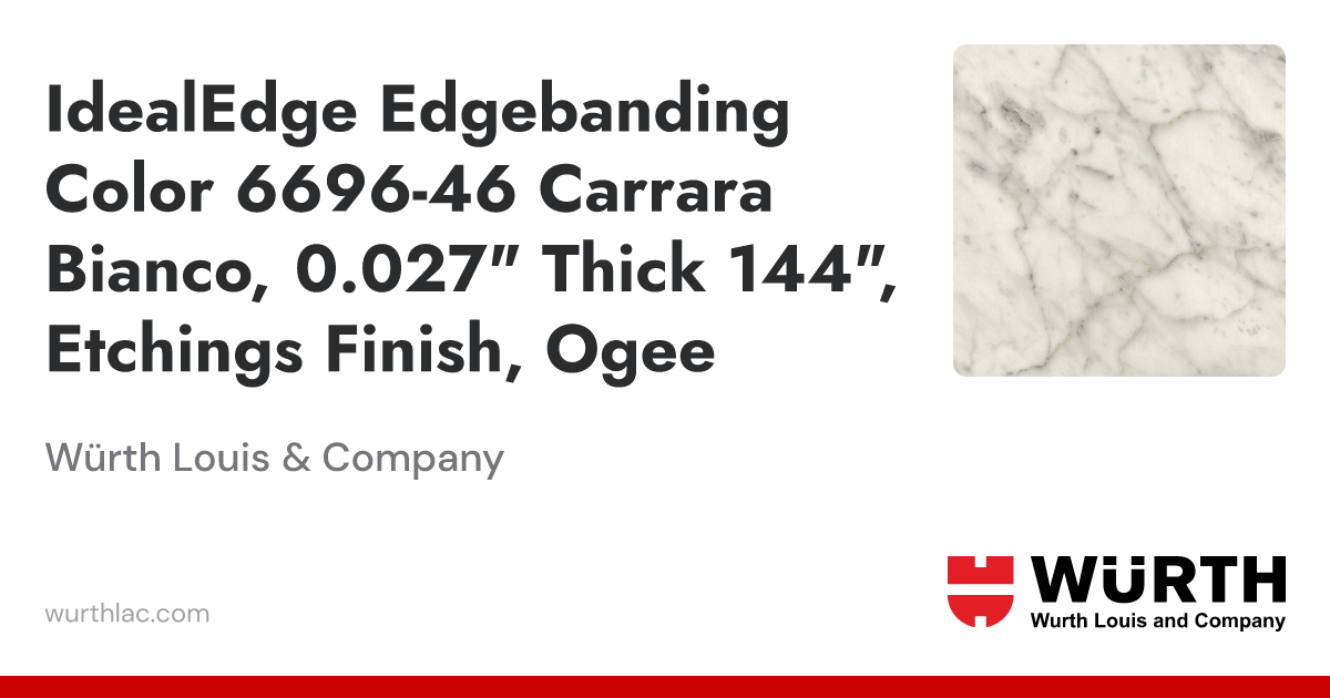 IdealEdge Edgebanding Color 6696-46 Carrara Bianco, 0.027" Thick 144", Etchings Finish, Ogee ...