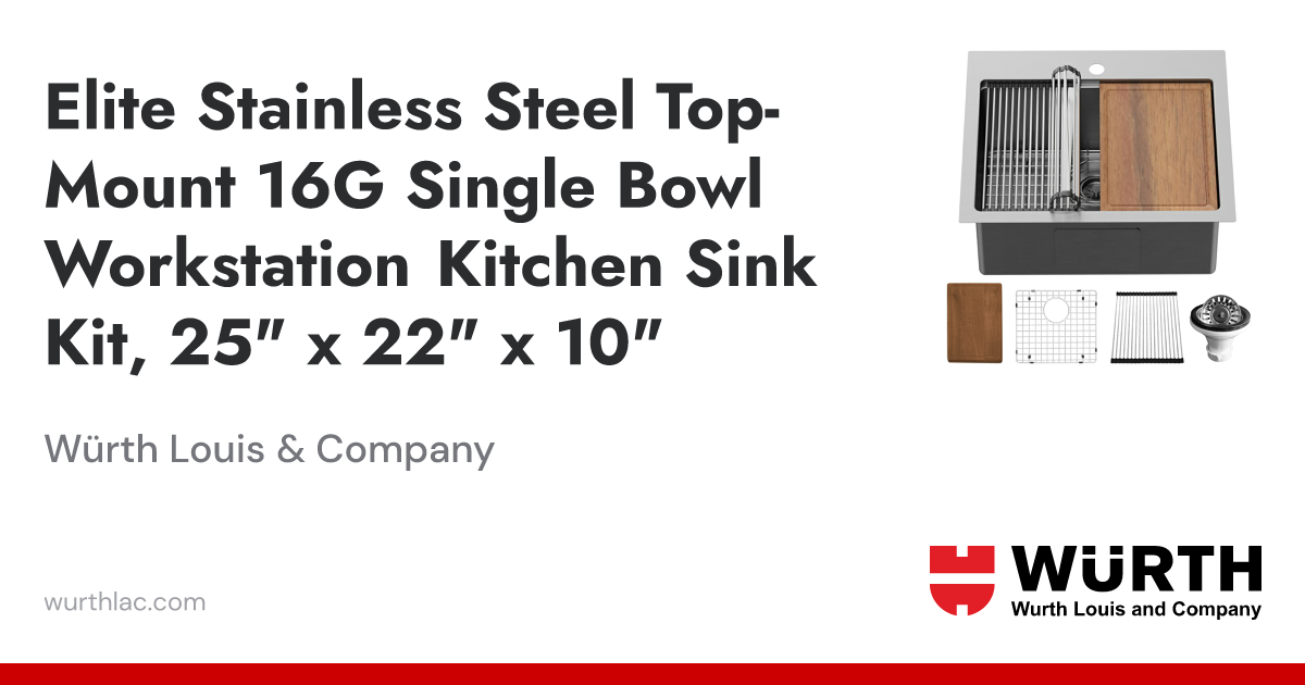 Elite Stainless Steel Top-Mount 16G Single Bowl Workstation Kitchen Sink Kit, 25" x 22" x 10 ...