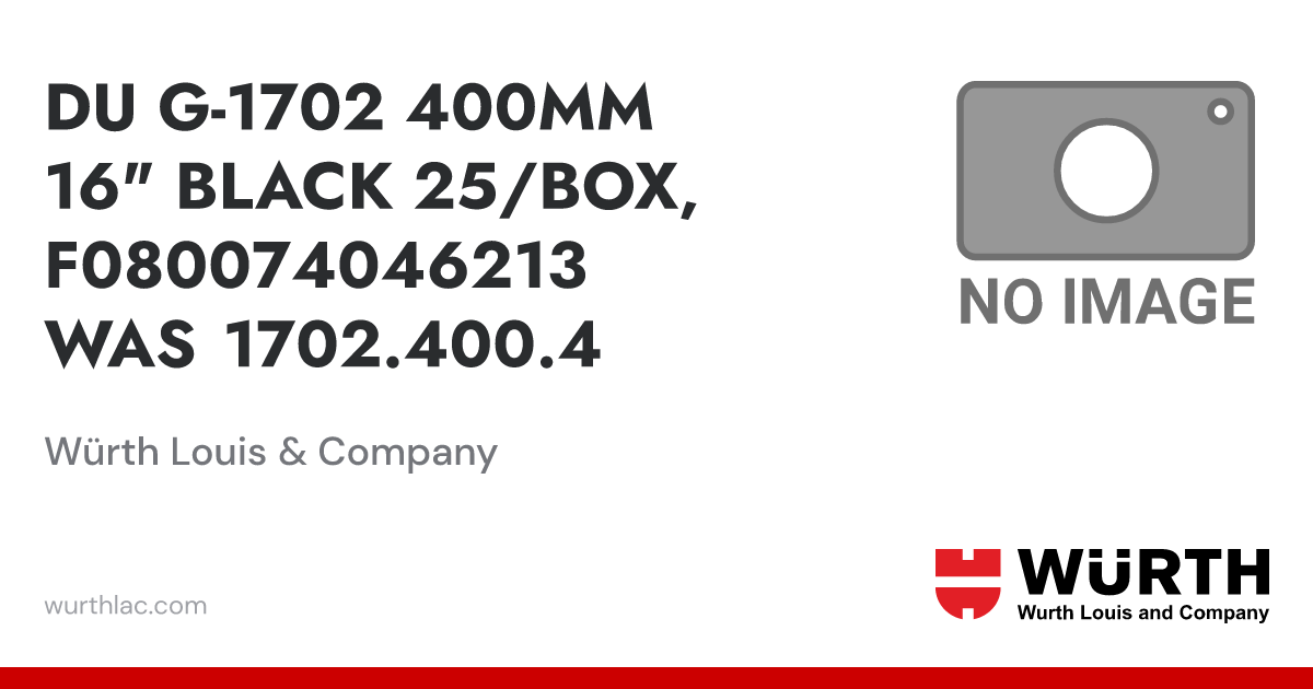 DU G-1702 400MM 16" BLACK 25/BOX, F080074046213 WAS 1702.400.4 | Würth Louis & Company