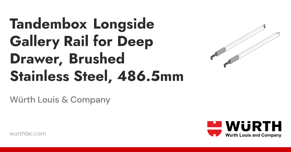 Tandembox Longside Gallery Rail for Deep Drawer, Brushed Stainless ...