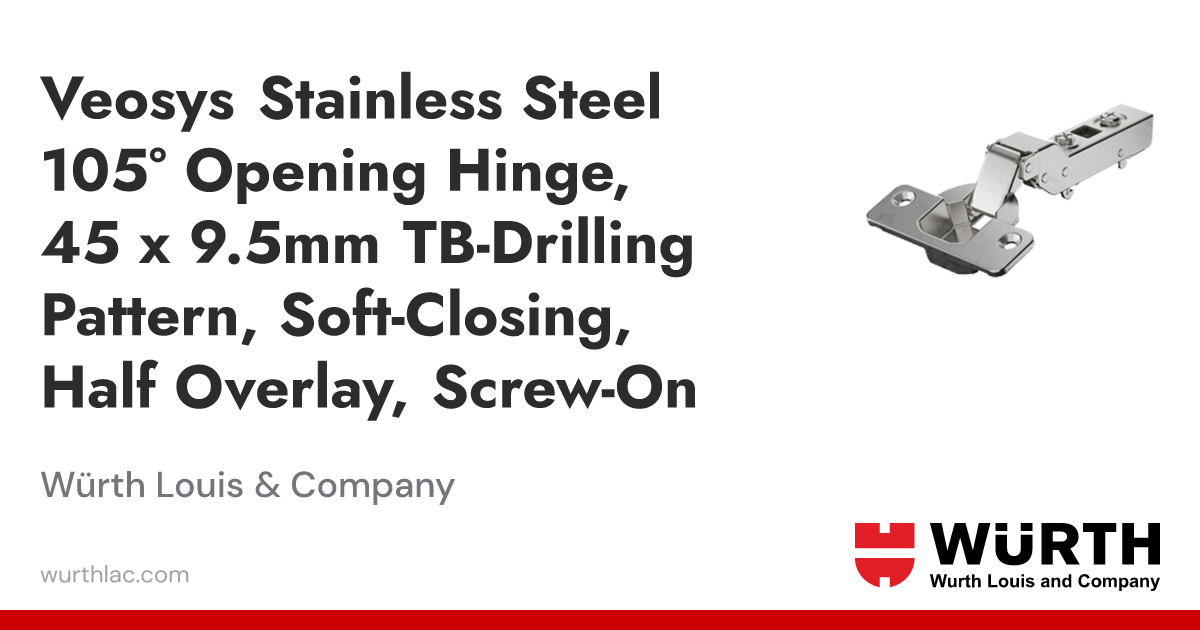 Veosys Stainless Steel 105° Opening Hinge, 45 x 9.5mm TB-Drilling ...