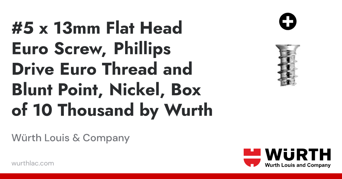 #5 x 13mm Flat Head Euro Screw, Phillips Drive Euro Thread and Blunt ...