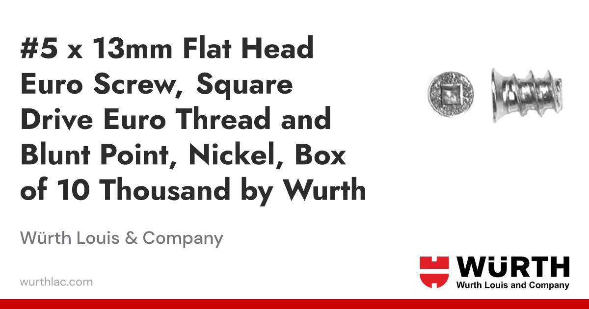 #5 x 13mm Flat Head Euro Screw, Square Drive Euro Thread and Blunt ...