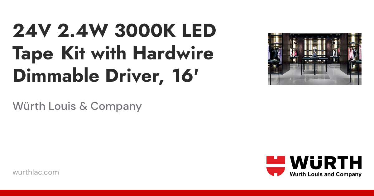 24V 2.4W 3000K LED Tape Kit with Hardwire Dimmable Driver, 16' | Würth ...