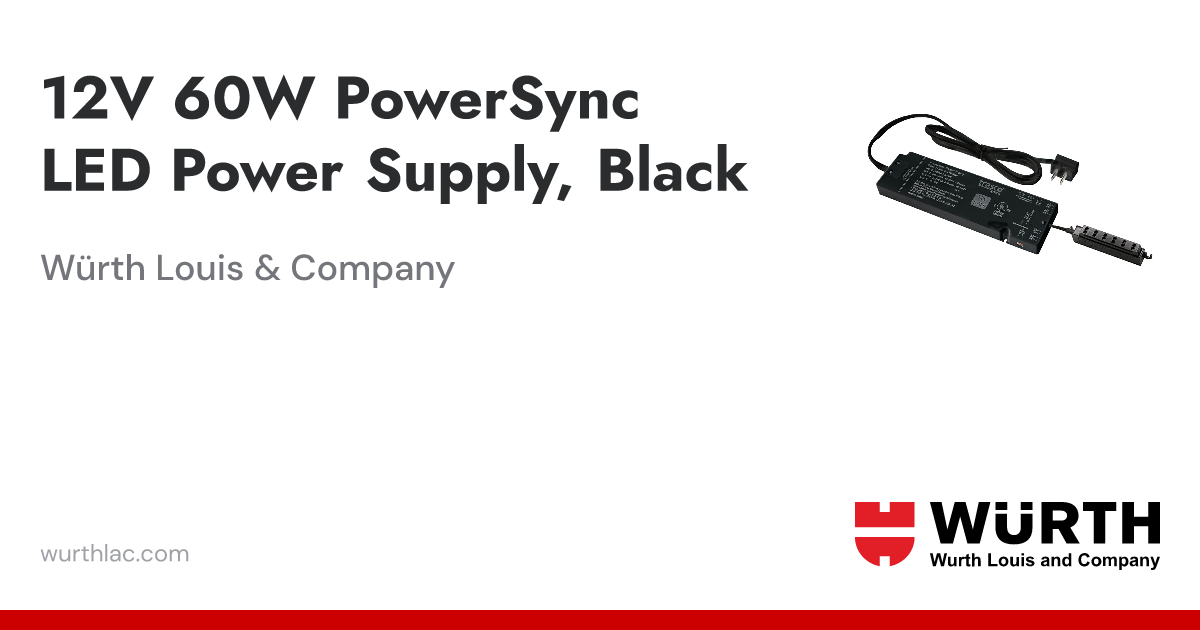 12V 60W PowerSync LED Power Supply, Black | Würth Louis & Company