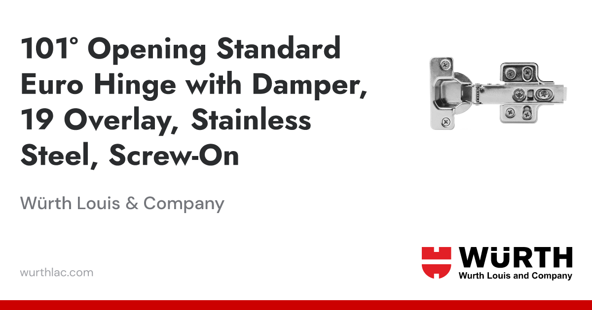 101° Opening Standard Euro Hinge with Damper, 19 Overlay, Stainless ...