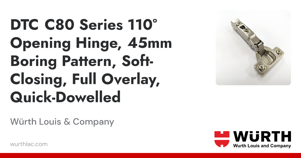 DTC C80 Series 110° Opening Hinge, 45mm Boring Pattern, Soft-Closing ...