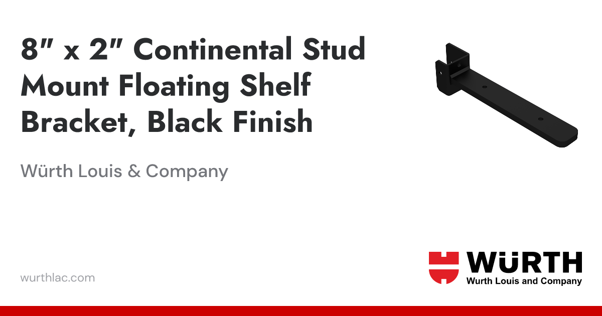 8" x 2" Continental Stud Mount Floating Shelf Bracket, Black Finish ...
