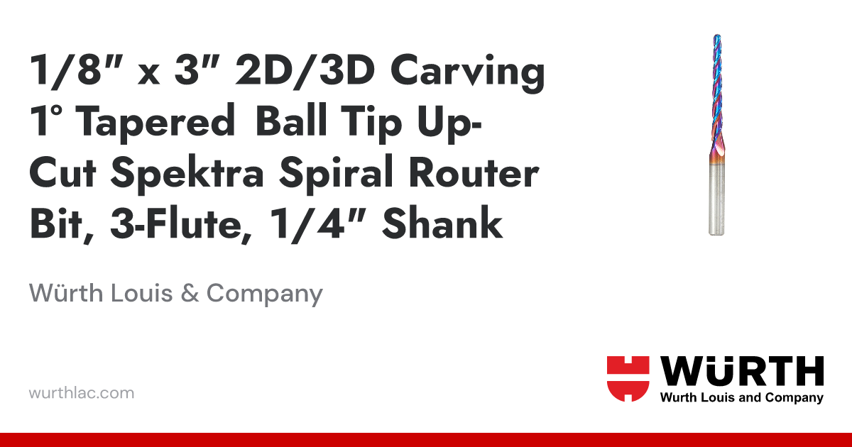1/8" x 3" 2D/3D Carving 1° Tapered Ball Tip Up-Cut Spektra Spiral ...