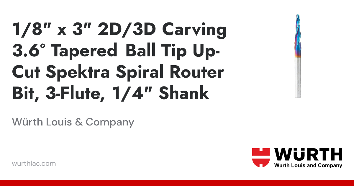 1/8" x 3" 2D/3D Carving 3.6° Tapered Ball Tip Up-Cut Spektra Spiral ...