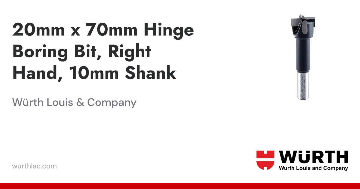 20mm x 70mm Hinge Boring Bit, Right Hand, 10mm Shank | Würth Louis ...