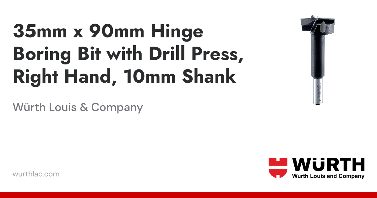 35mm x 90mm Hinge Boring Bit with Drill Press, Right Hand, 10mm Shank ...