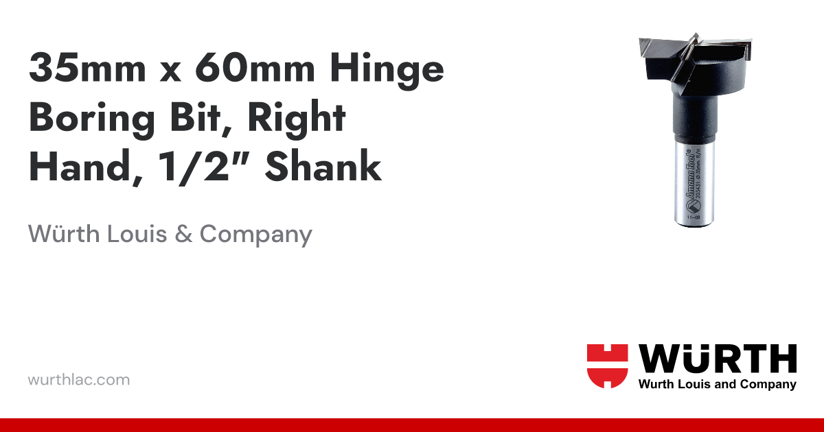 35mm x 60mm Hinge Boring Bit, Right Hand, 1/2" Shank | Würth Louis ...