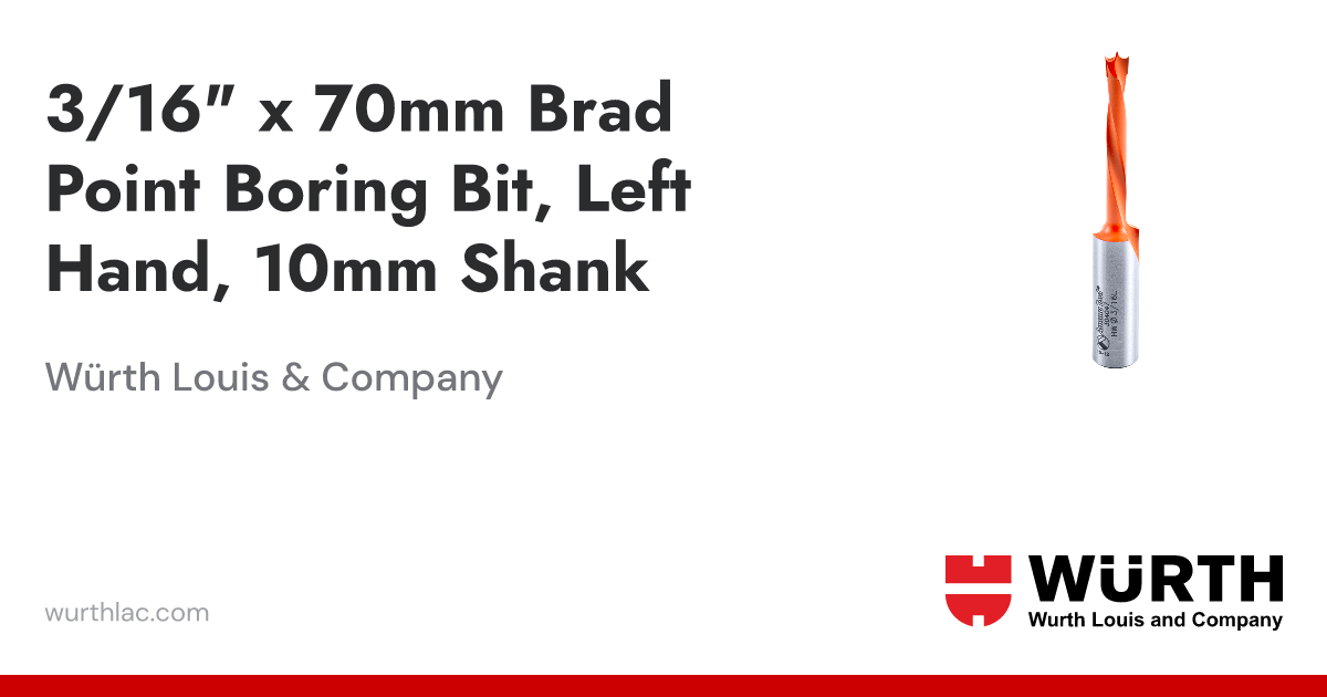 3/16" x 70mm Brad Point Boring Bit, Left Hand, 10mm Shank | Wurth Louis ...