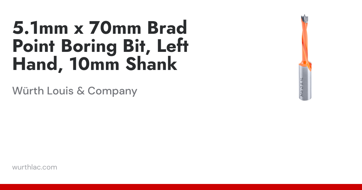 5.1mm x 70mm Brad Point Boring Bit, Left Hand, 10mm Shank | Würth Louis ...