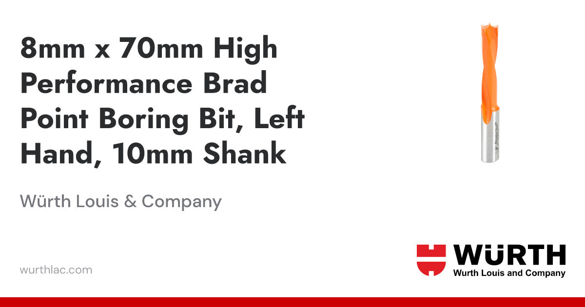 8mm x 70mm High Performance Brad Point Boring Bit, Left Hand, 10mm ...