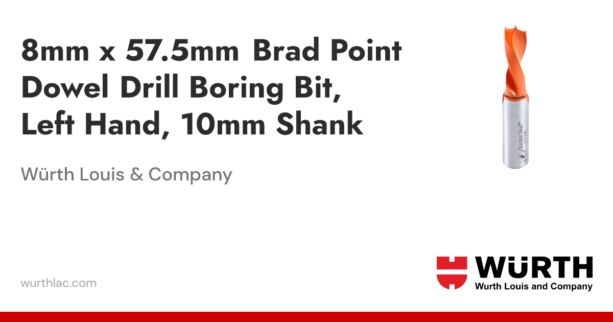 8mm x 57.5mm Brad Point Dowel Drill Boring Bit, Left Hand, 10mm Shank ...